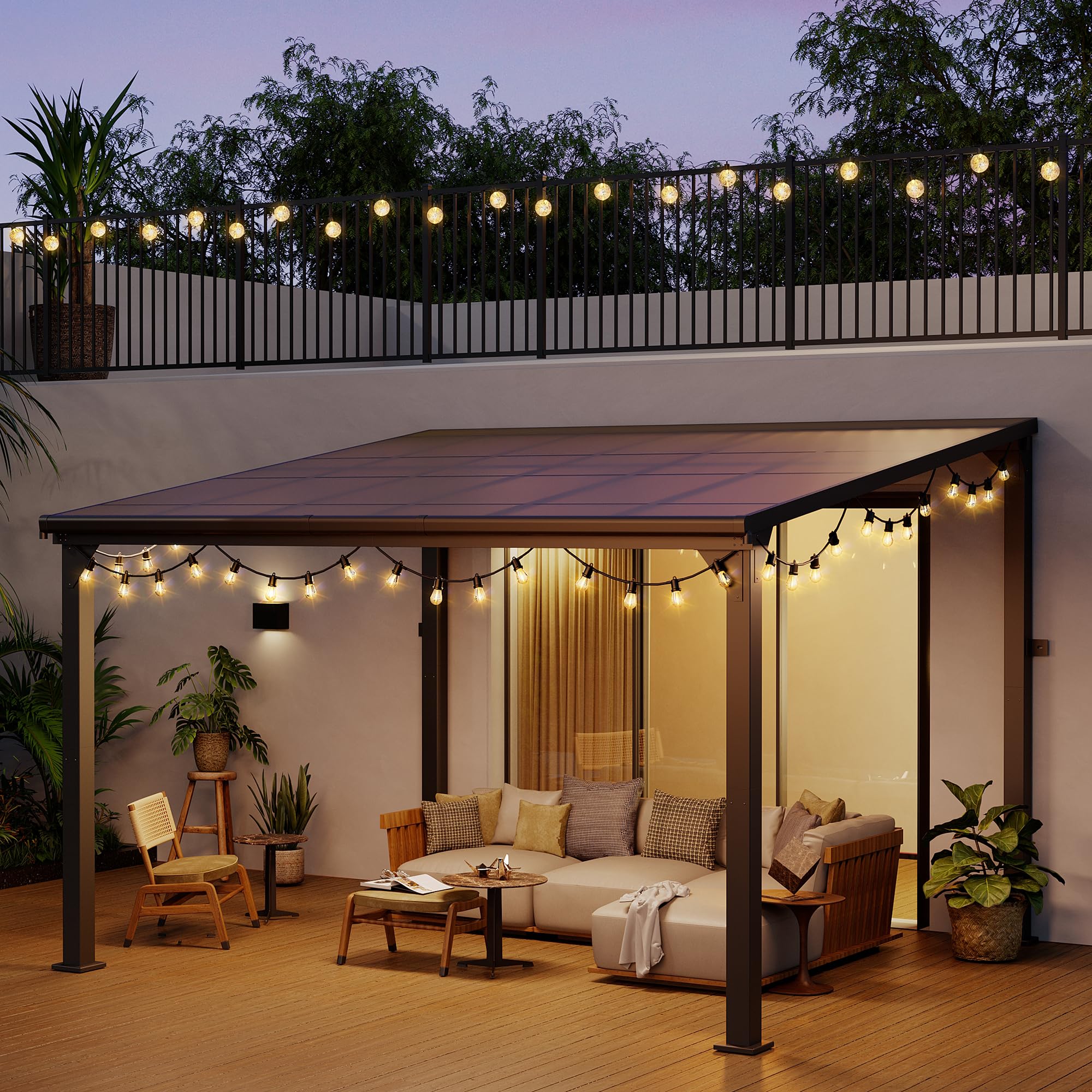 Pamapic 10 * 12FT Wall Mounted Gazebo,4*4 Inch Thickened Pillars ...