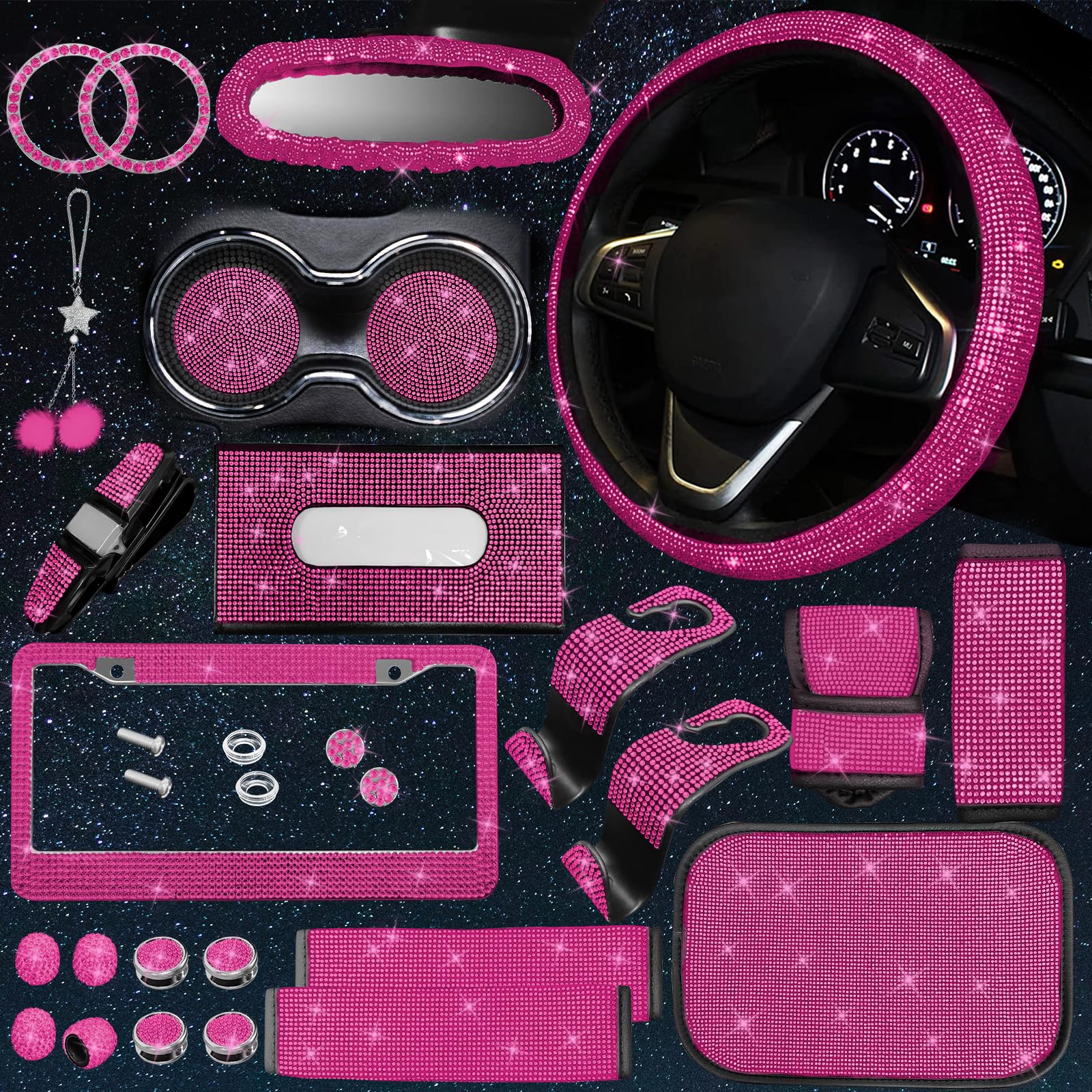 JINGSEN 25PCS Bling Car Parts Set, Car Parts Set Female Plug Universal ...