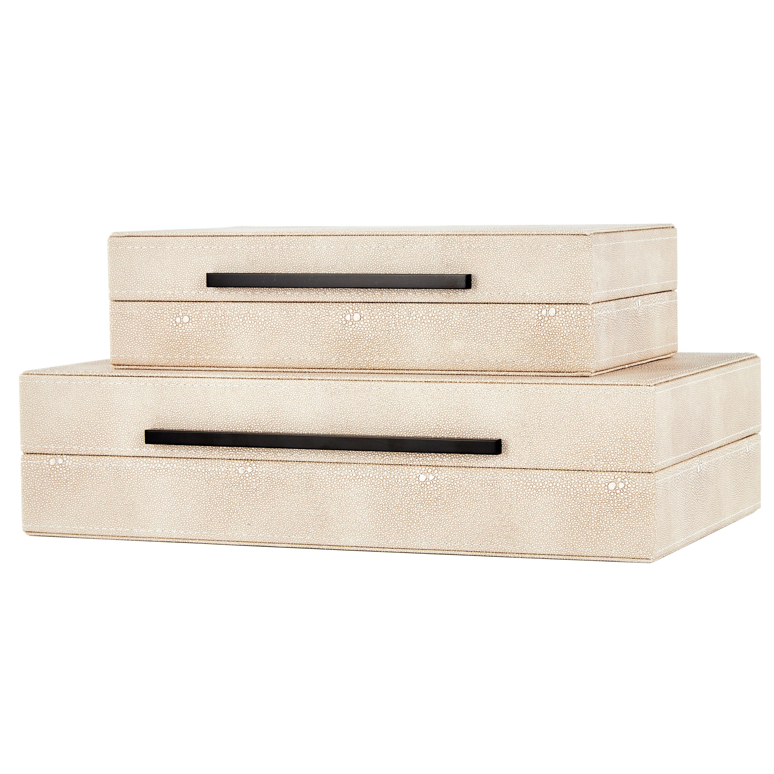 Denique Shagreen Decorative Boxes Set of 2, Leather Jewelry Storage Box ...