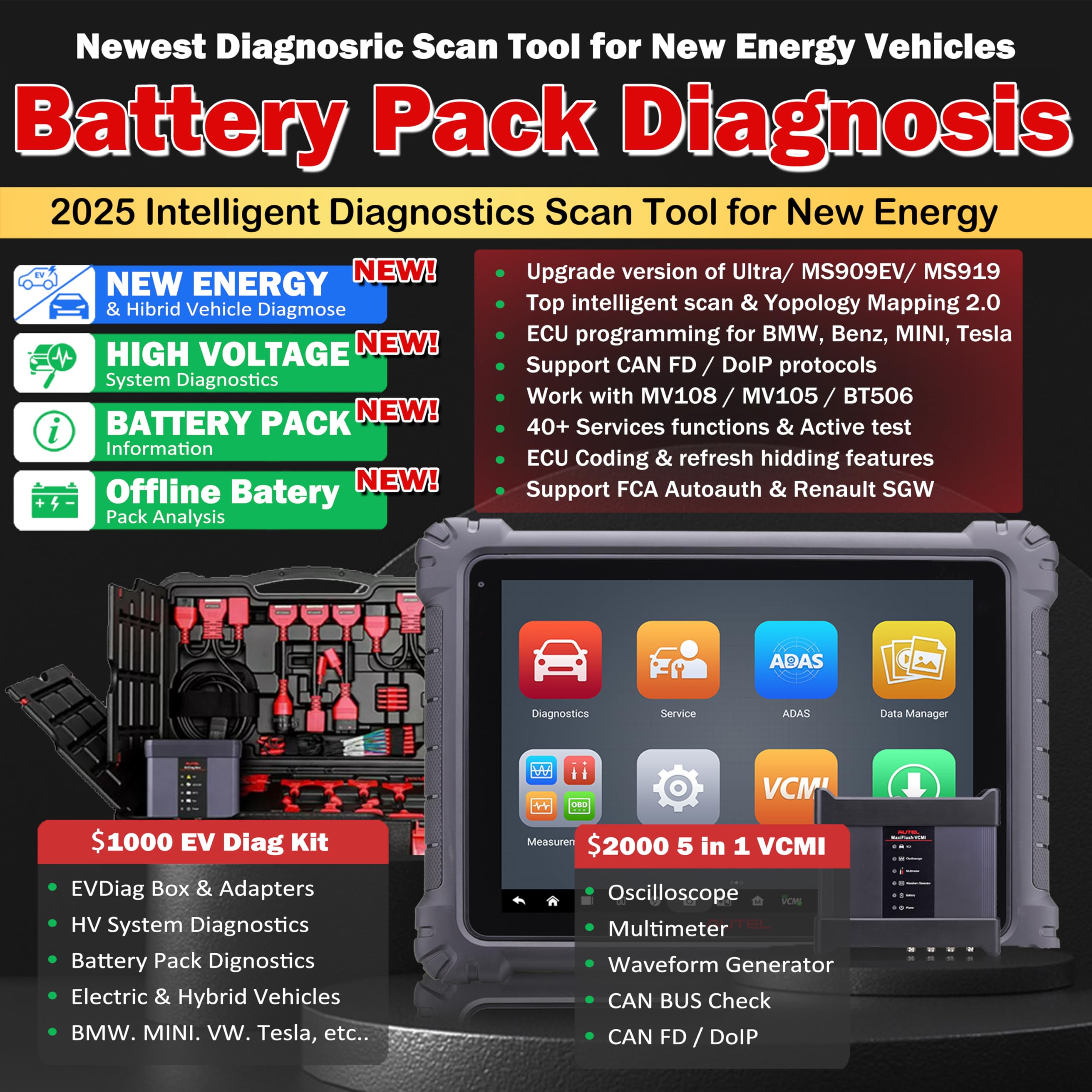 Autel Scanner MaxiSYS Ultra EV 2025 OBD2 Scanner High Voltage Battery ...