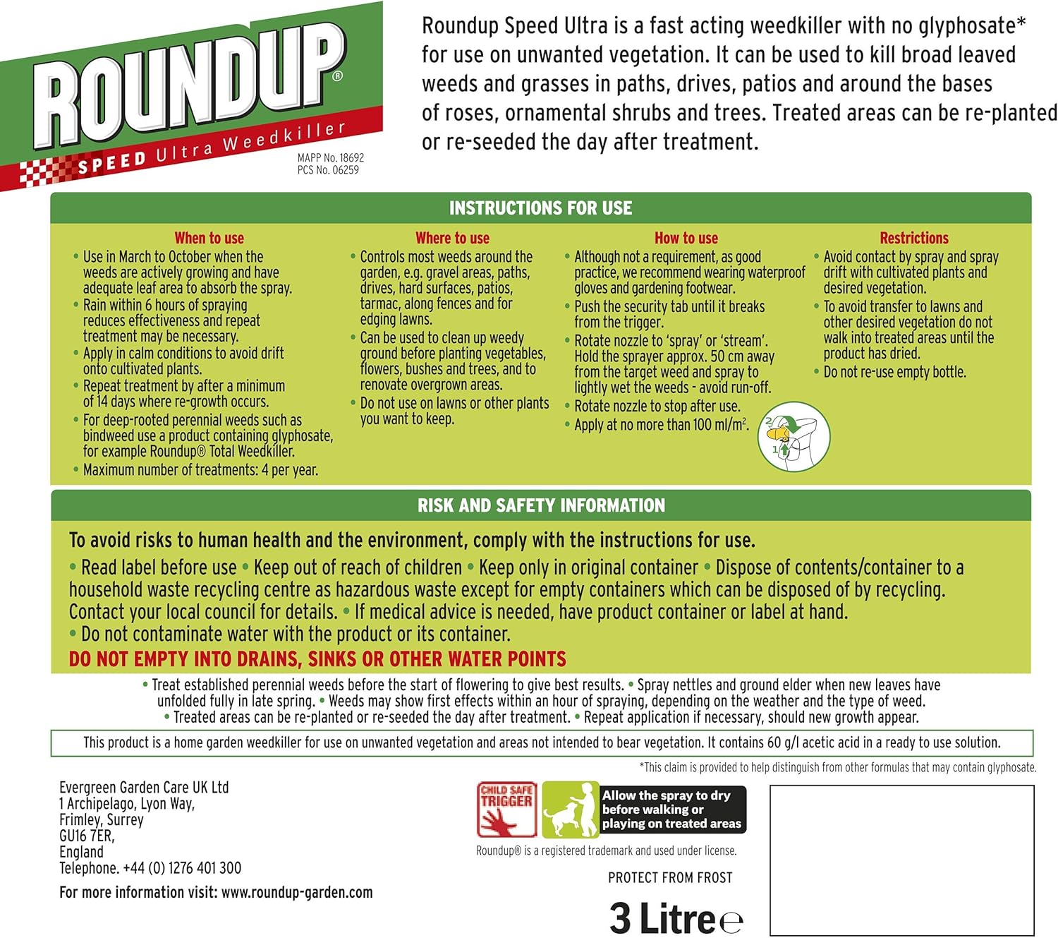 Roundup 119734 Speed Ultra (Glyphosate Free), Weedkiller, Manual Spray ...