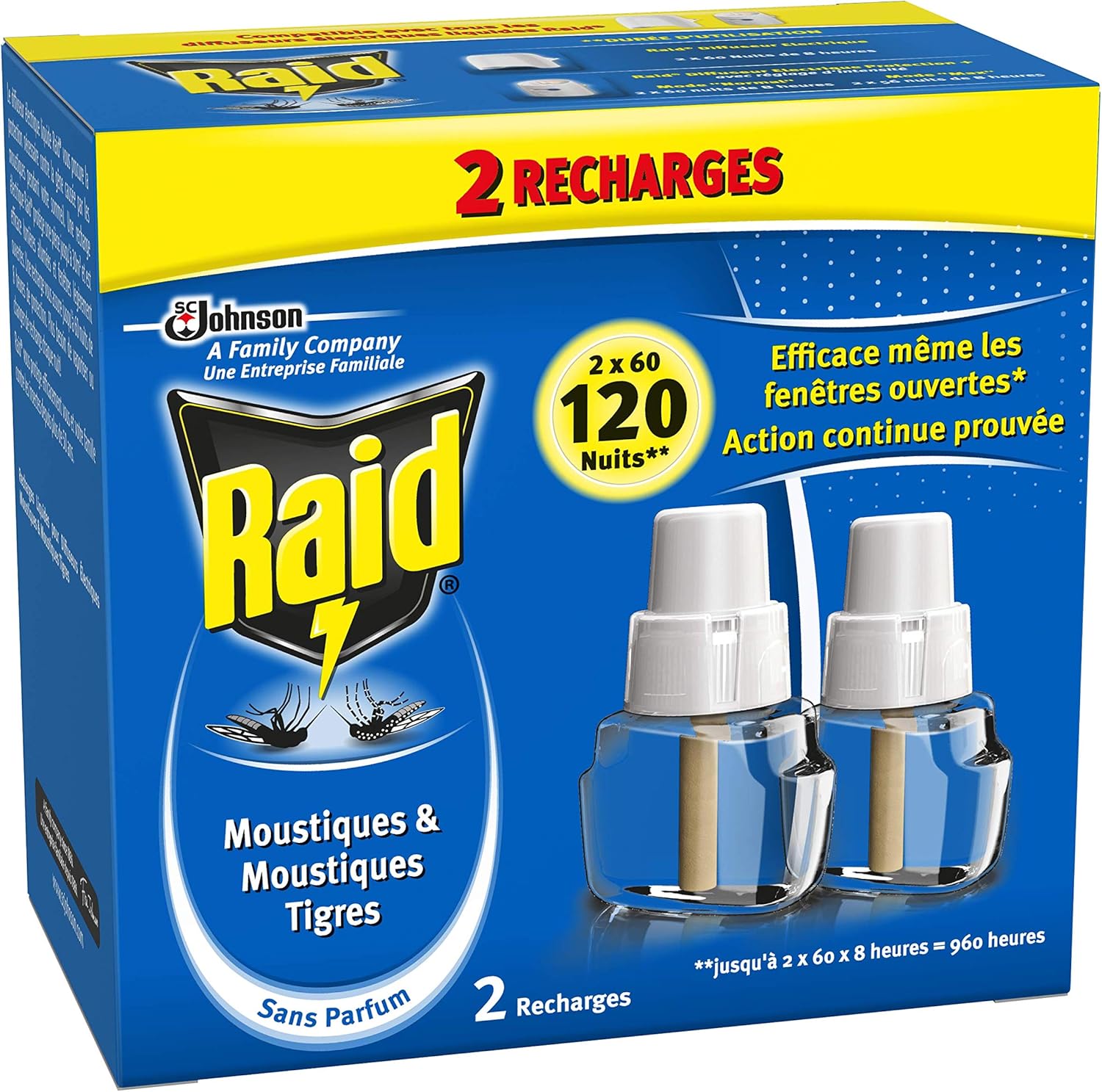 Raid Insecticides Ménagers Electrique Liquide Recharge 2 x 60 Nuits ...