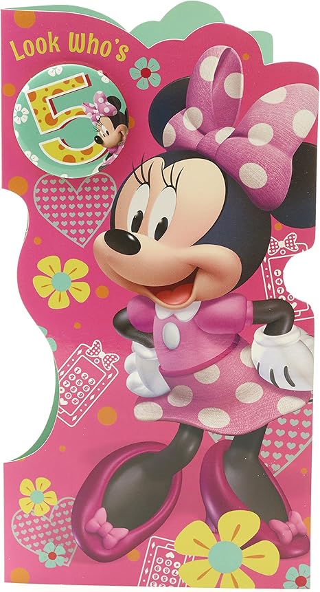 Age 5 Birthday Card - Minnie Mouse Birthday Card with Birthday Badge ...