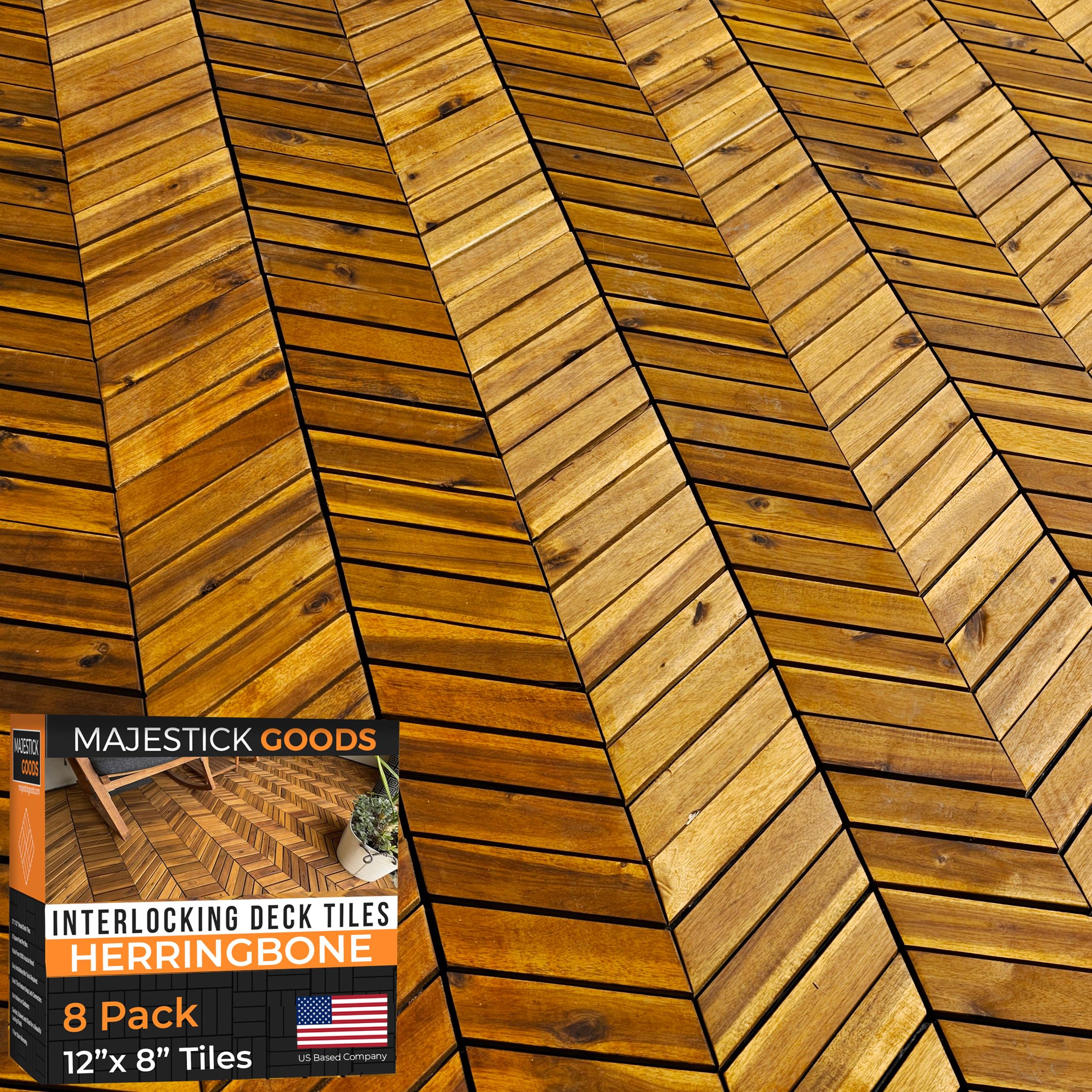 Interlocking Deck Tiles 12" x 8" Herringbone 6 Sq Ft - Non-Slip Acacia ...