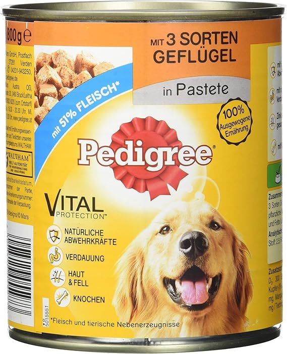 Pedigree Hundefutter Nassfutter mit 3 Sorten Geflügel in Pastete, 12 ...