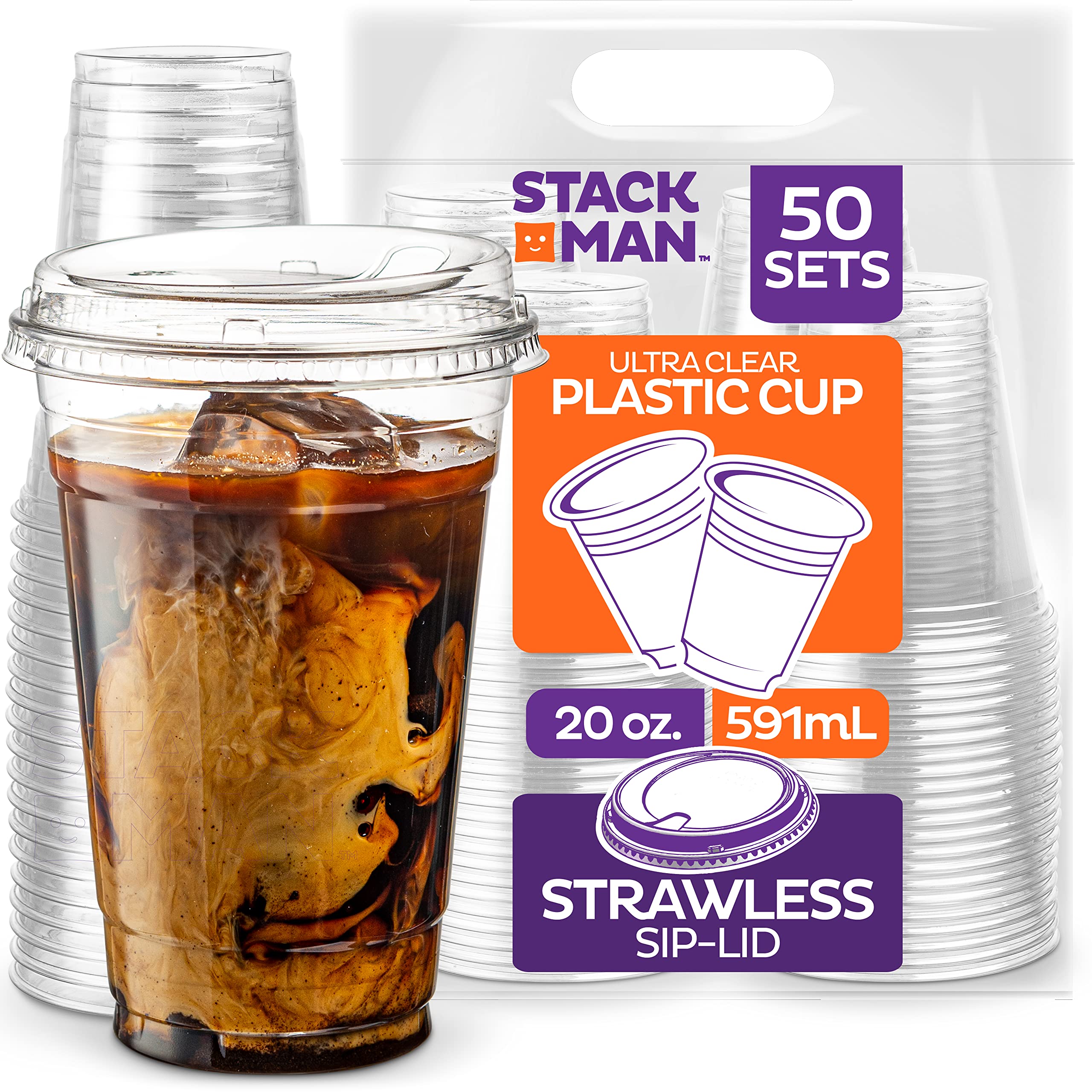 Mua 20 oz Clear Plastic Cups with Strawless Sip-Lids [50 Sets] PET ...