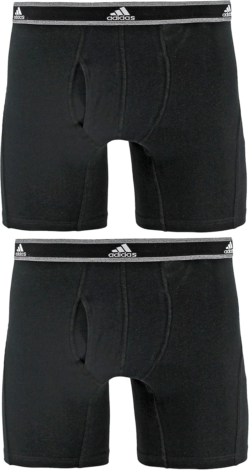 adidas Men's Relaxed Performance Stretch Cotton Boxer Briefs Underwear (2-Pack), Black/Black ...