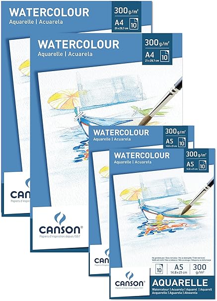 Canson watercolour paper 300 gsm, watercolour block, 10 sheets white ...