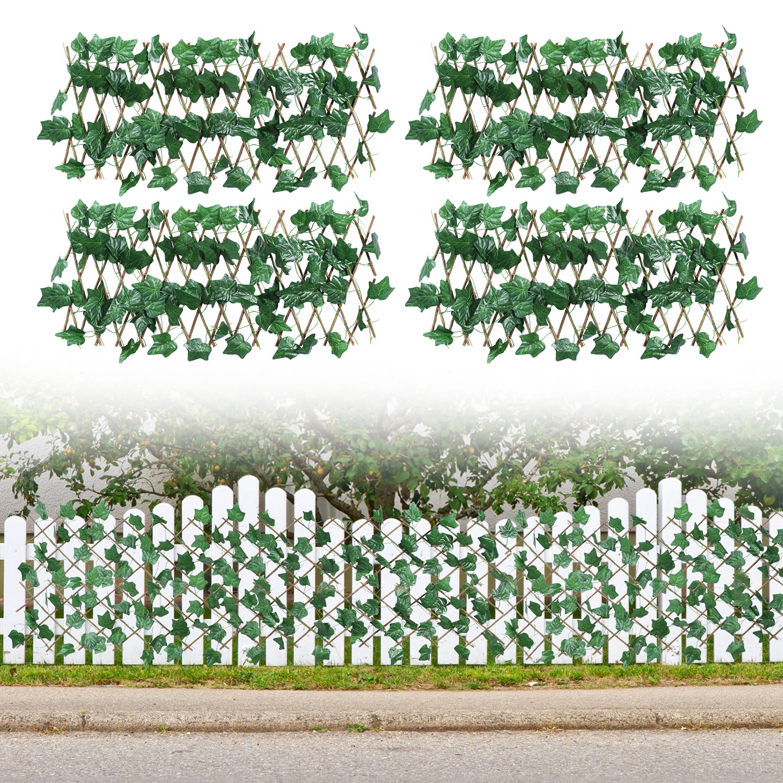 Expandable Privacy Fence with Leaves, 4 PCS Decorative Faux Ivy Fence ...