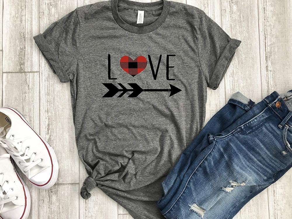 Amazon.com: Buffalo Plaid shirt Valentines day holiday womens love ...