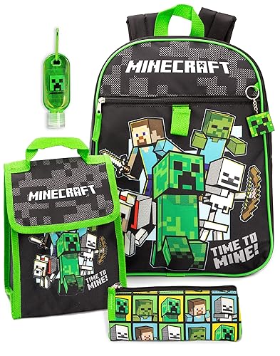 Minecraft Backpack for Kids 5 Piece Creeper Zombie School Lunch Bag ...