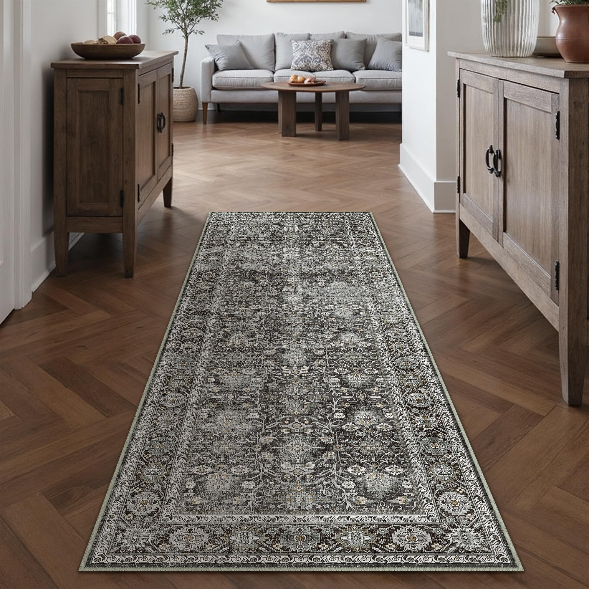 PureCozy Black Runner Rug 3x7 Vintage Area Carpet Hallway Long Indoor ...