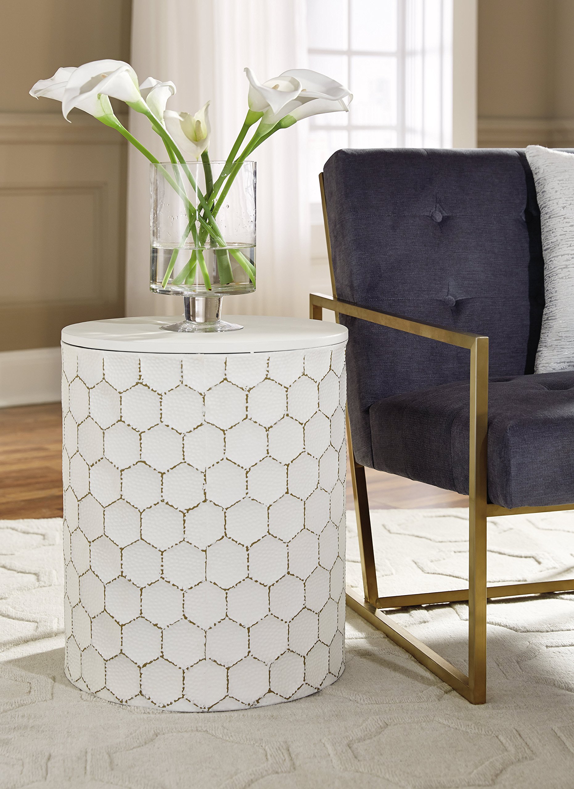 Signature Design by Ashley - Polly Contemporary End Table - White/Gold
