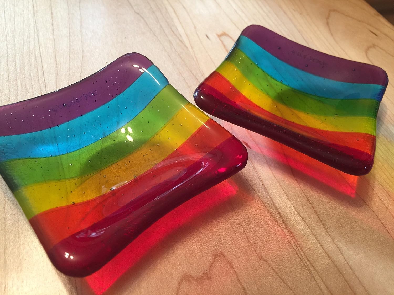 Amazon.com: Set of Two Small Rainbow Fused Glass Dishes: Handmade
