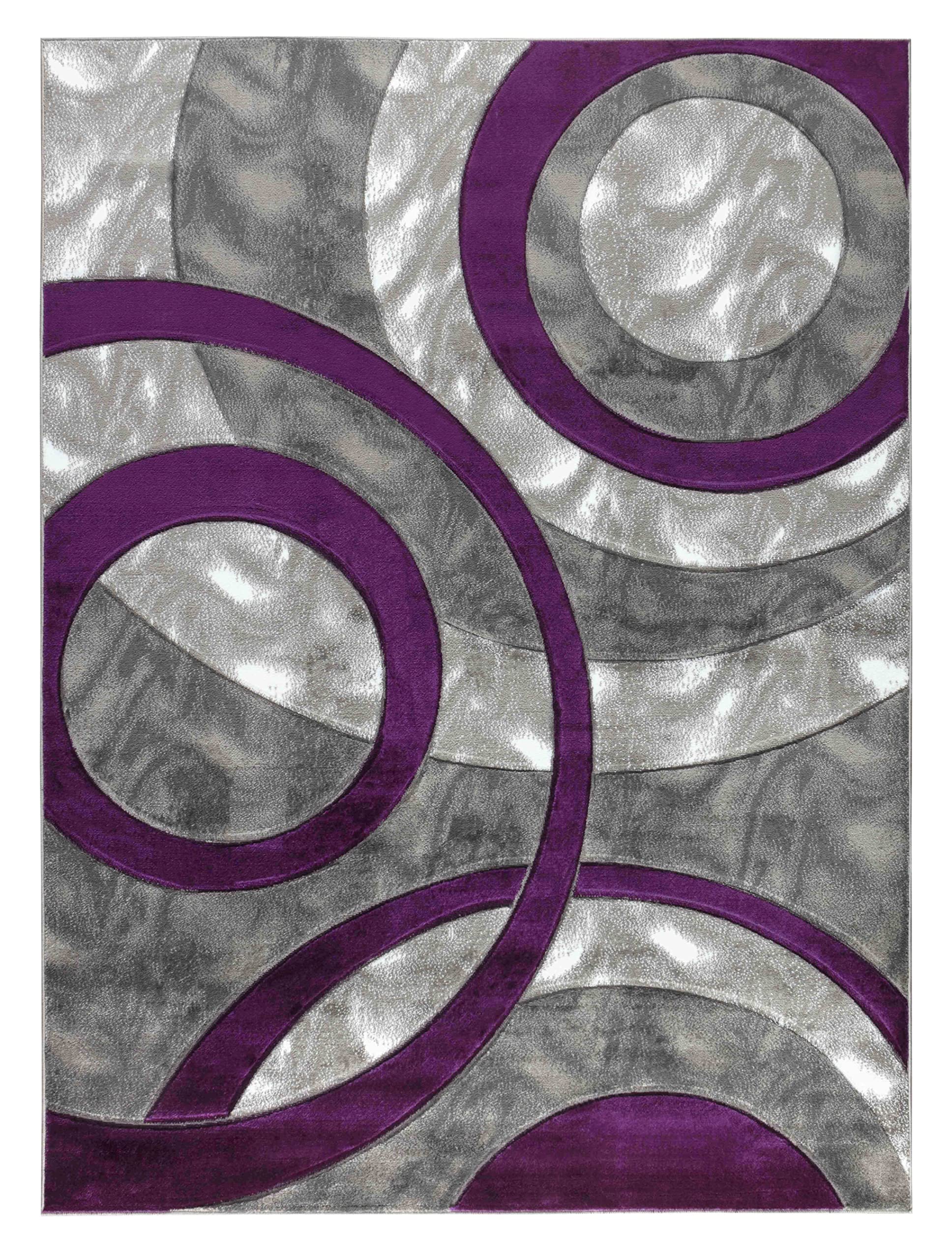 GLORY RUGS Area Rug Modern 2x7 Purple Circles Geometry Soft Hand Carved ...