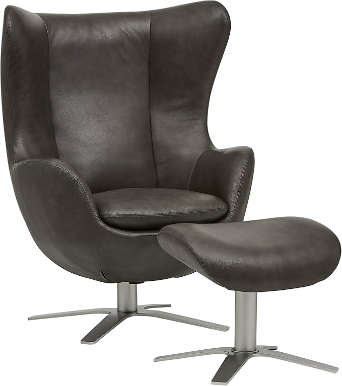 Amazon.com: Rivet Jackson Leather Swivel Chair and Ottoman,: Kitchen ...