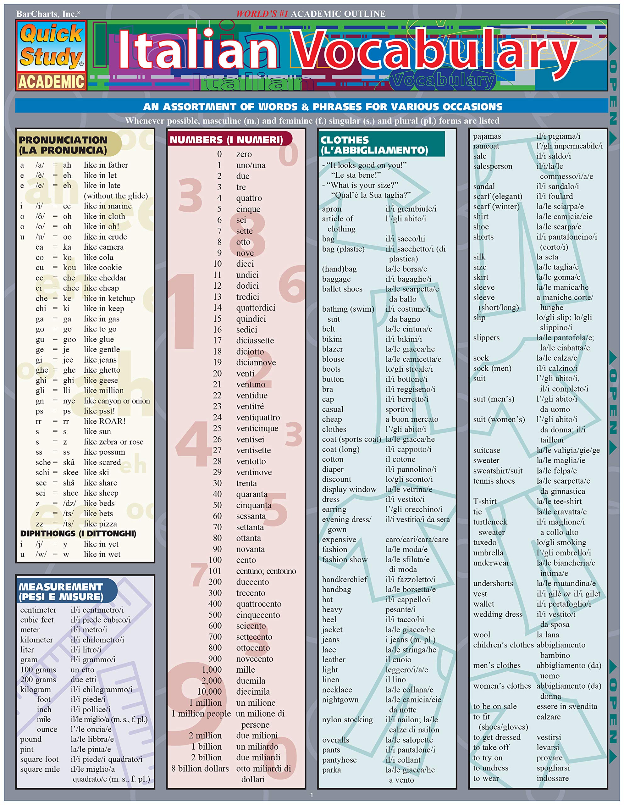 Mua Italian Vocabulary Laminated Reference Guide (QuickStudy Academic ...