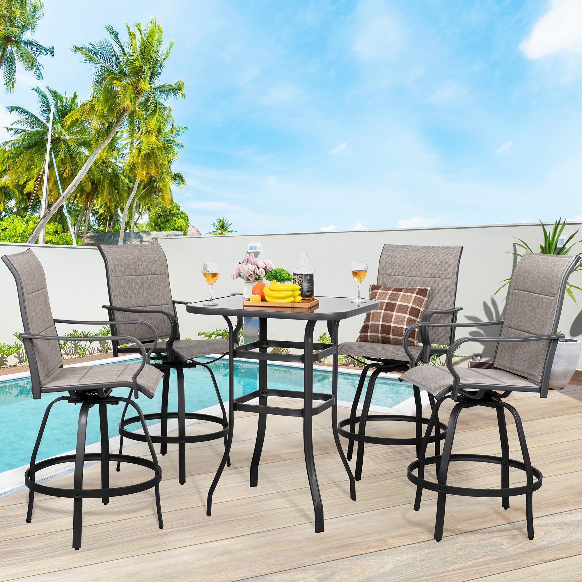 Shintenchi 5 Piece Patio Bar Set, Bar Height Outdoor Dining Set with 4 ...