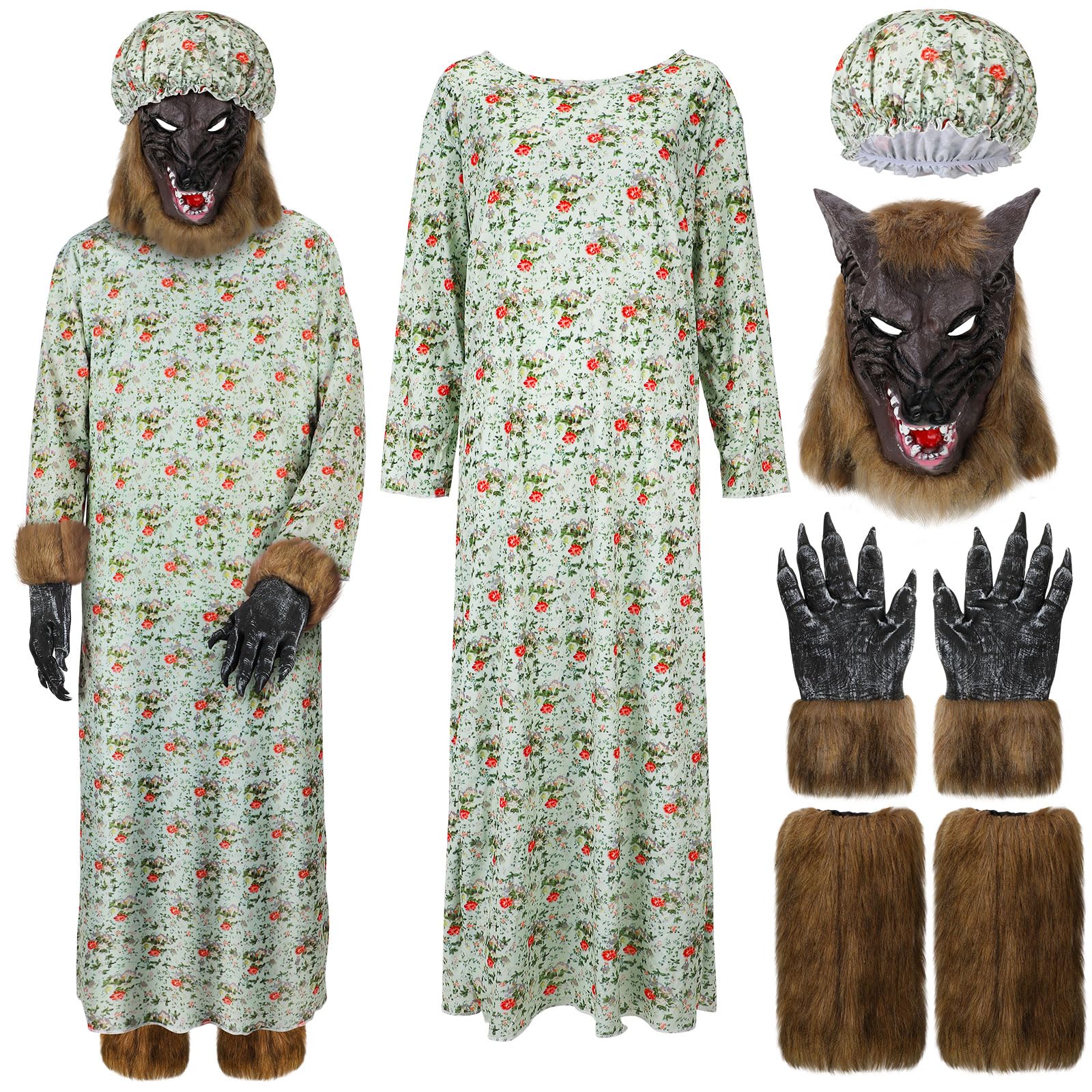 Bonuci Halloween Wolf Granny Costume Adult Cosplay Dress Outfit with ...