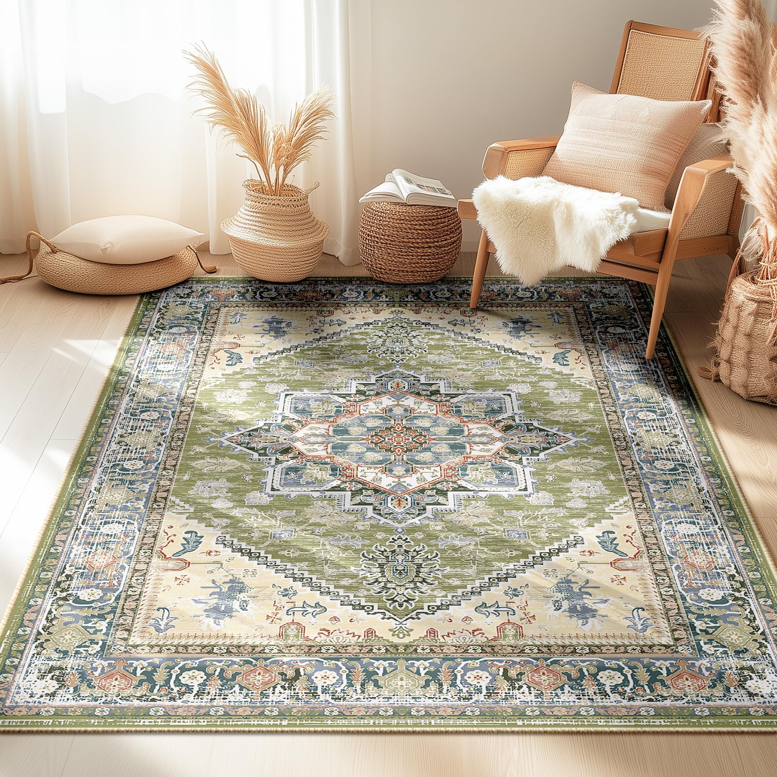 BESTSWEETIE 4x6 Area Rugs for Living Room Washable Non Slip Carpet Low ...