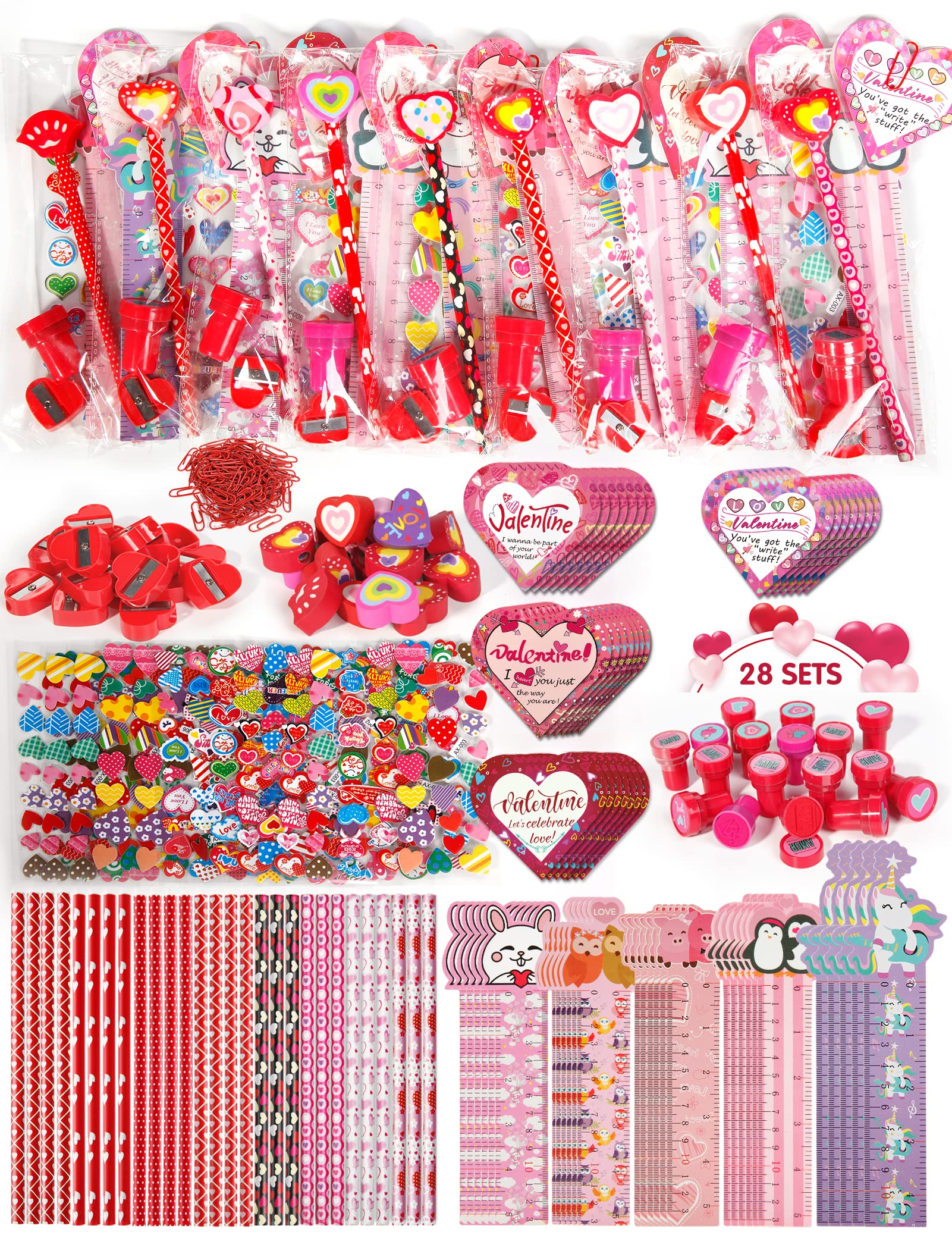 Valentine Gifts for Kids School, 28 Packs Stationery Set from Teachers ...