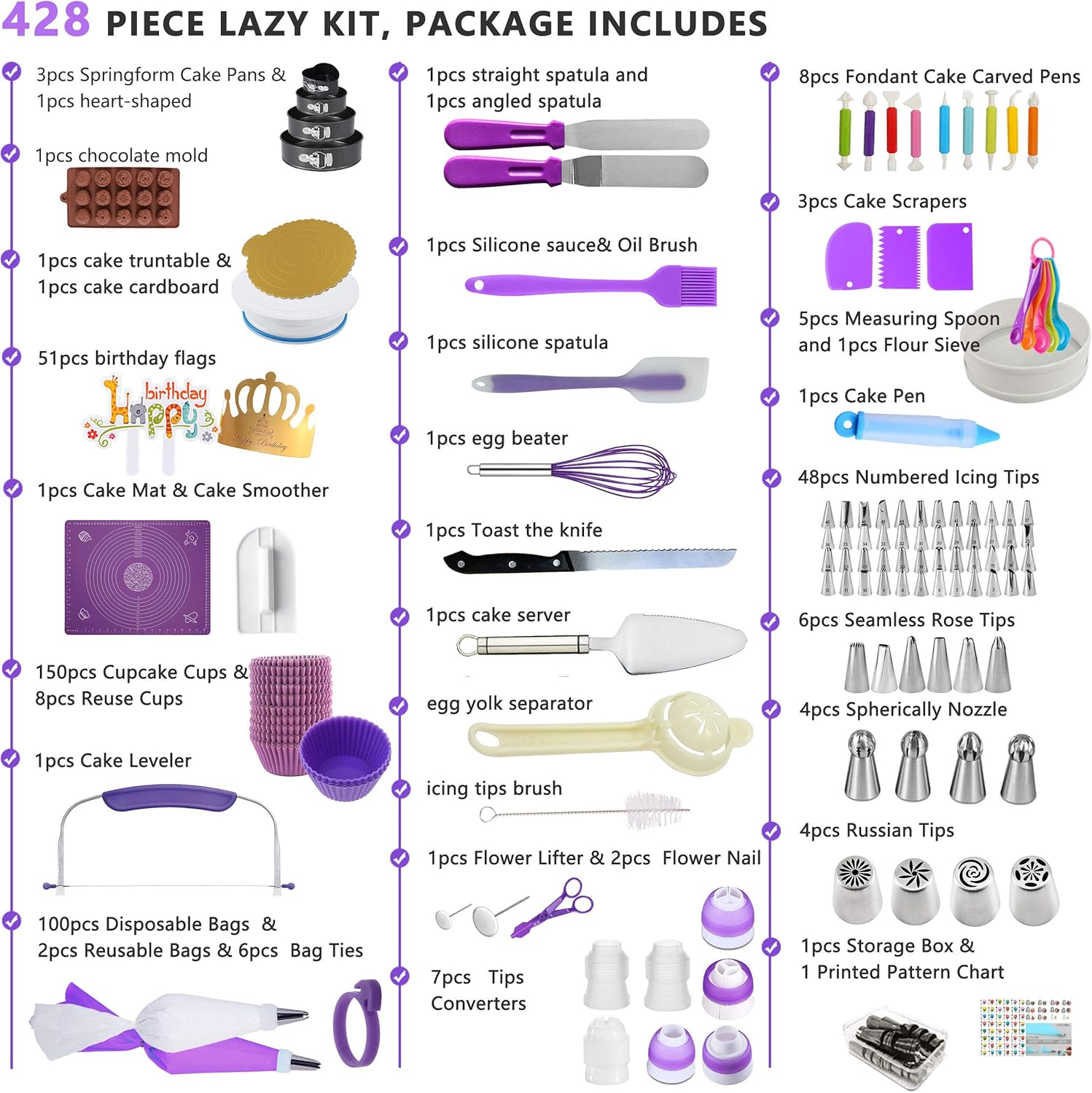 Cake Decorating Supplies Kit Set of 428, Baking Pastry Tools with 4 ...
