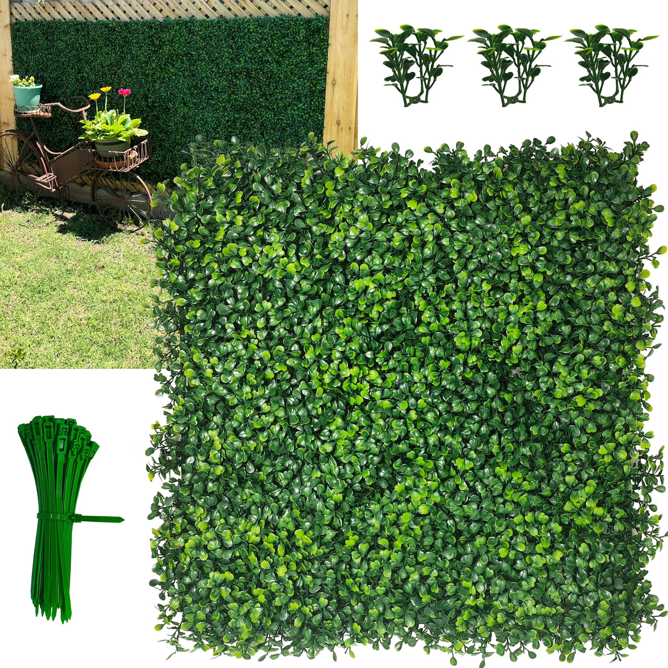 DOPGIB Artificial Grass Wall Panel,10"x 10"(24P) 4-Layer Leaf UV-Anti ...