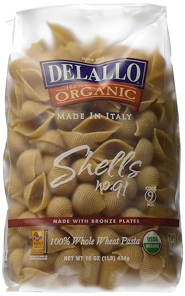 Amazon.com : Delallo Organic Whole Wheat Pasta Shells No. 91, 1 Lb ...