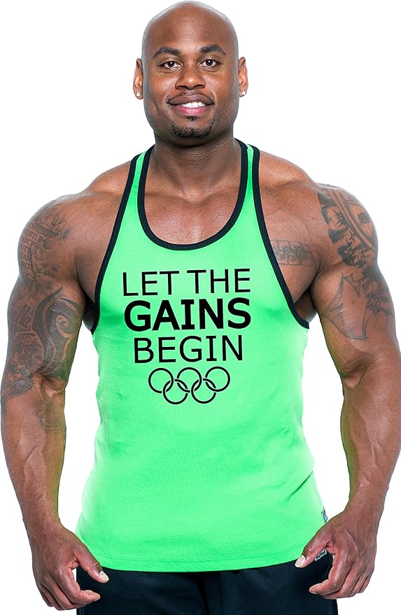 Amazon.com: Crazee Wear Bodybuilding Tank Top Olympic Neon Green ...