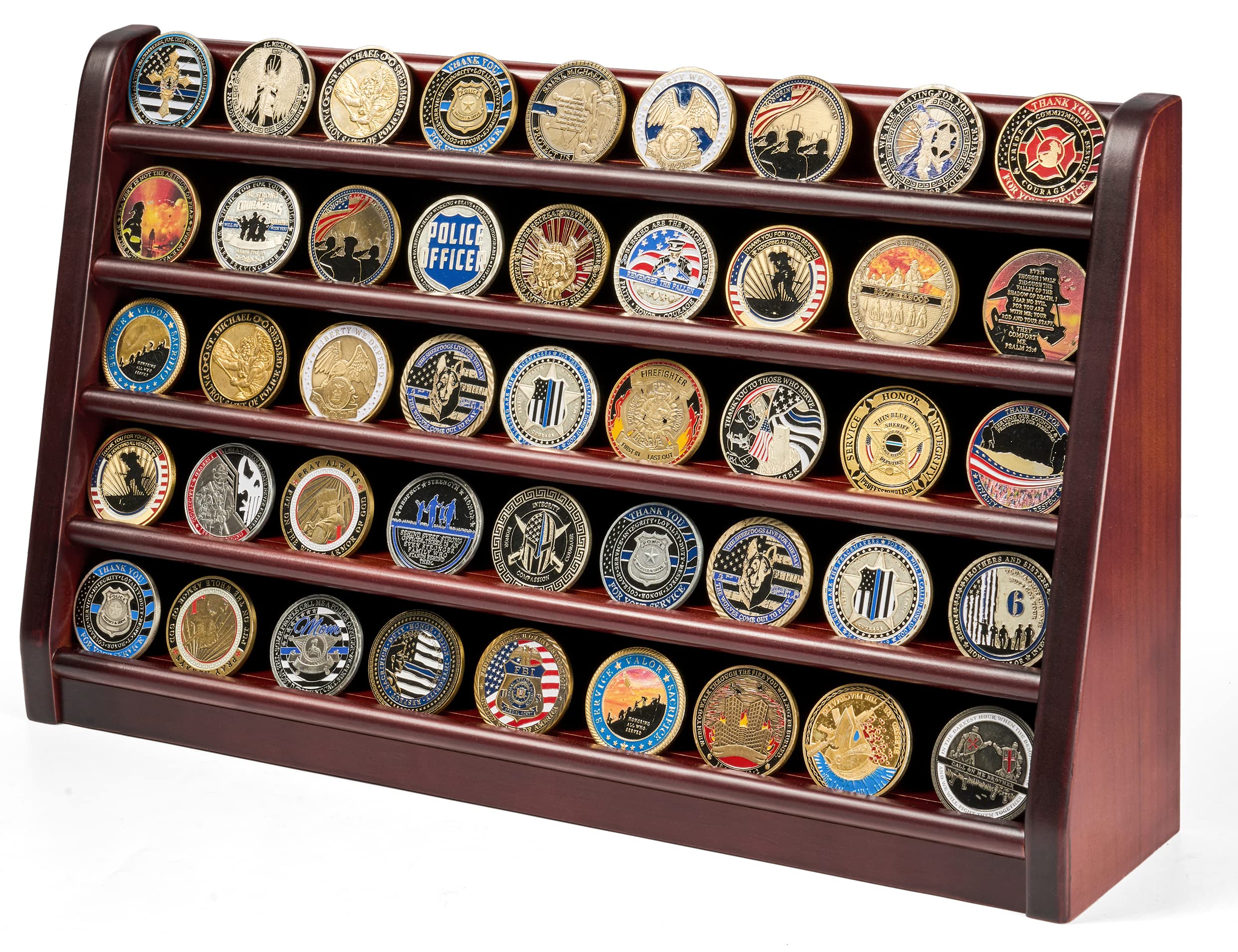 DecoWoodo Challenge Coin Display Case, 5 Row Military Coin Wooden ...