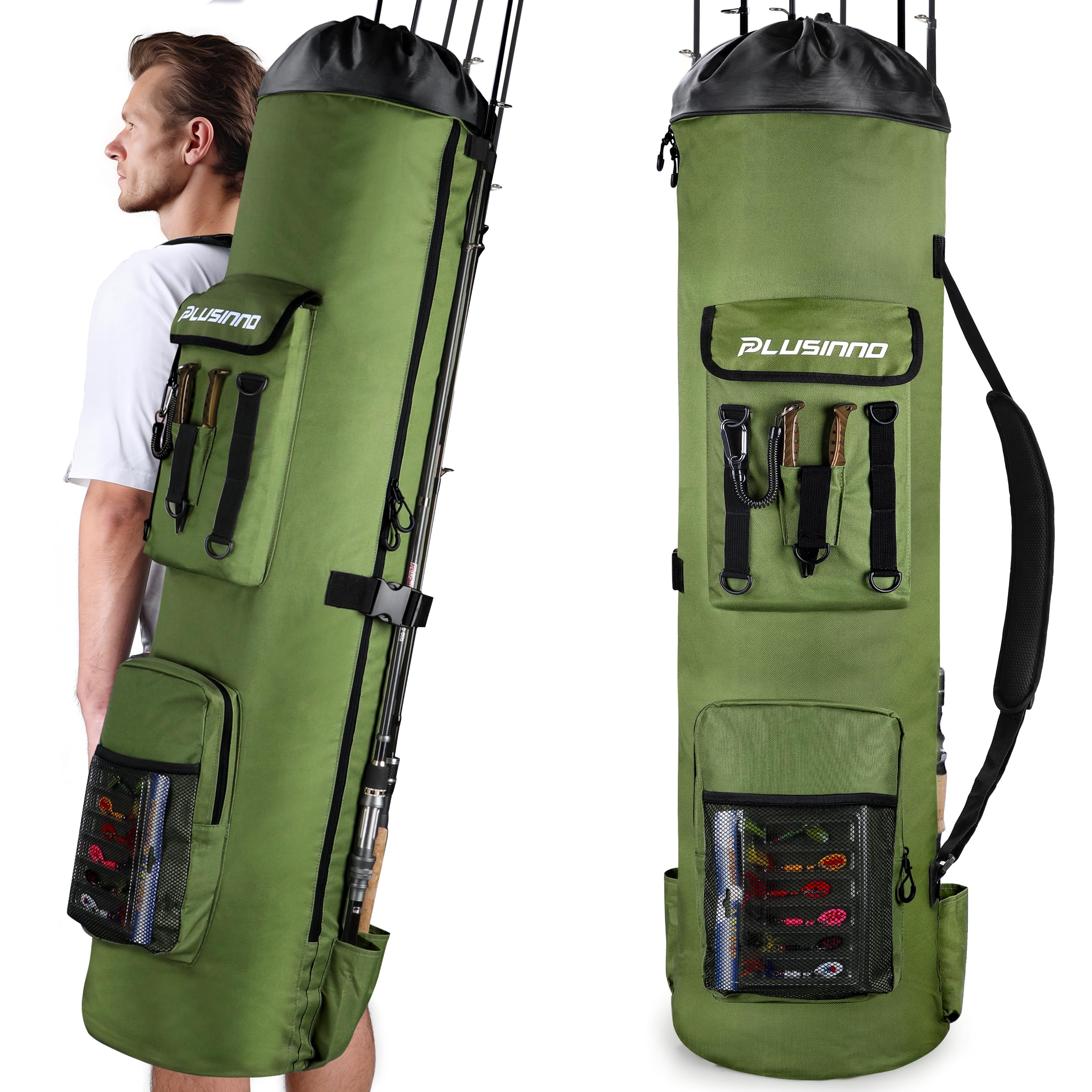 PLUSINNO Fishing Backpack with Rod Holders, Large Storage Fishing Tackle Bag Holds 6 Rods ...