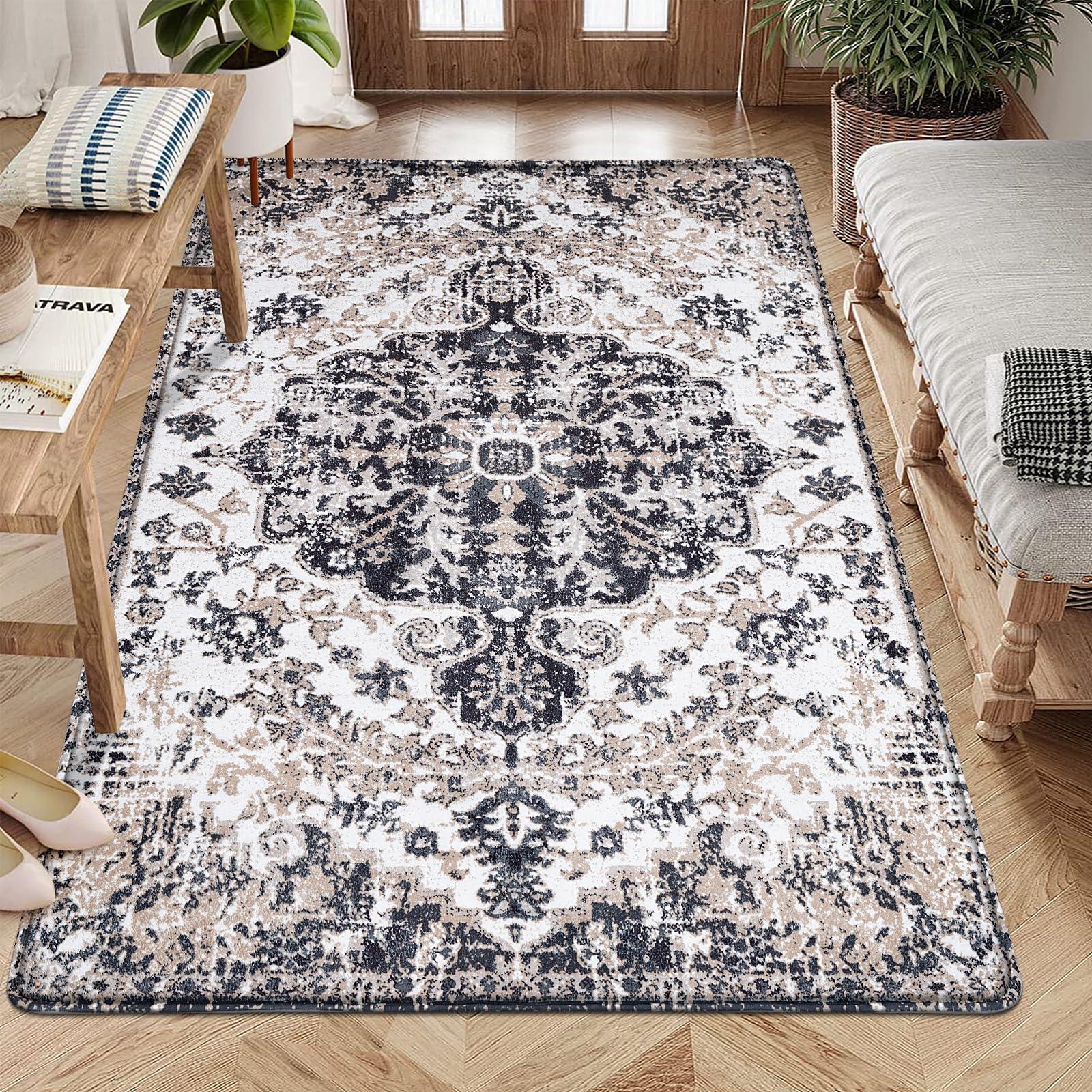Bohemian Tribal Area Rug, 3x5 Washable Throw Carpet Faux Wool Rug ...