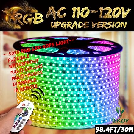 Amazon.com: RGB LED Strip Light, IEKOV AC 110-120V Flexible/Waterproof ...