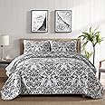 Amazon.com: Black Quilt Set King 3 Pieces Boho Damask Quilt Coverlet ...