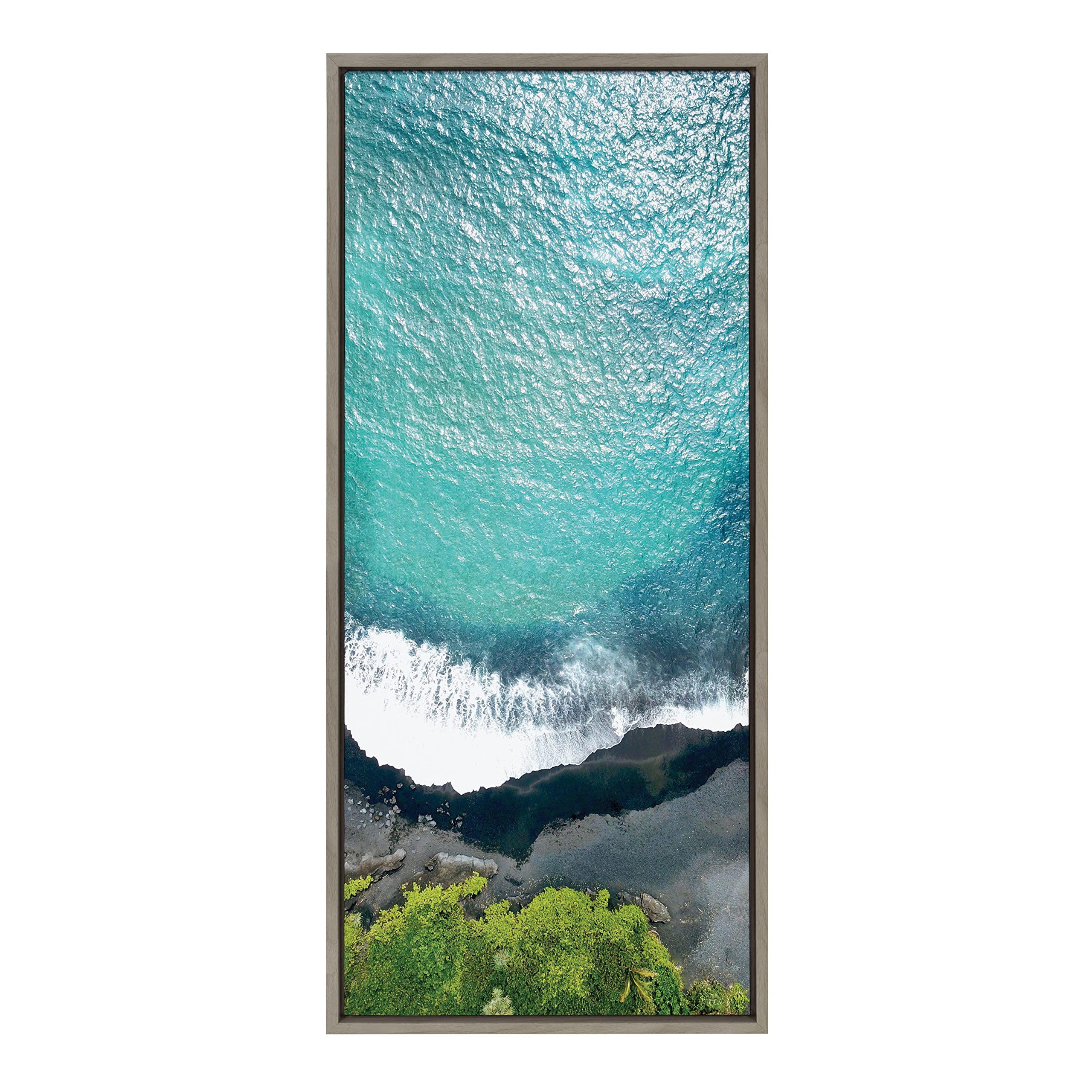 Kate and Laurel Sylvie Maui Black Sand Beach 1 Framed Canvas Wall Art ...