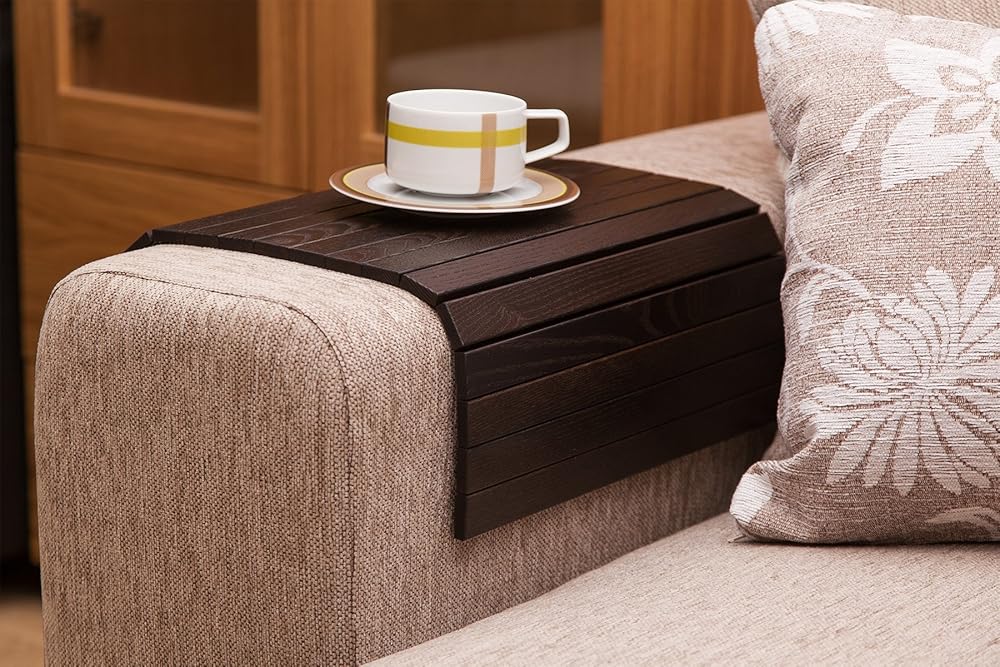 Brown Sofa Side Tray Table - Wood Armrest Tray – Sofa Tray Table ...