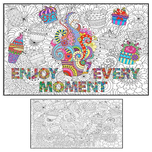 Huge Coloring Poster for Adults and Kids - Cupcakes Inspirational Giant ...