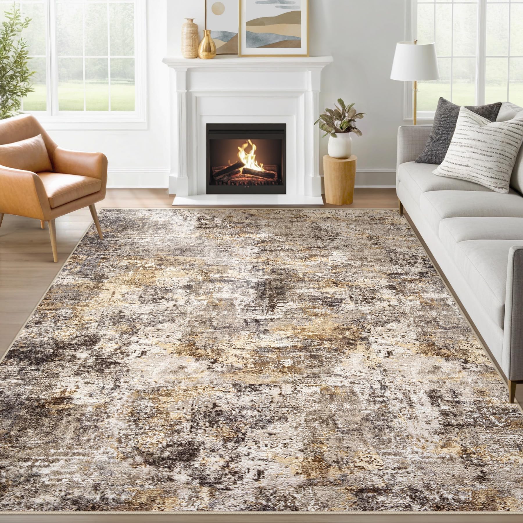 6x9 Area Rugs for Living Room: Washable Neutral Abstract Rug Soft ...