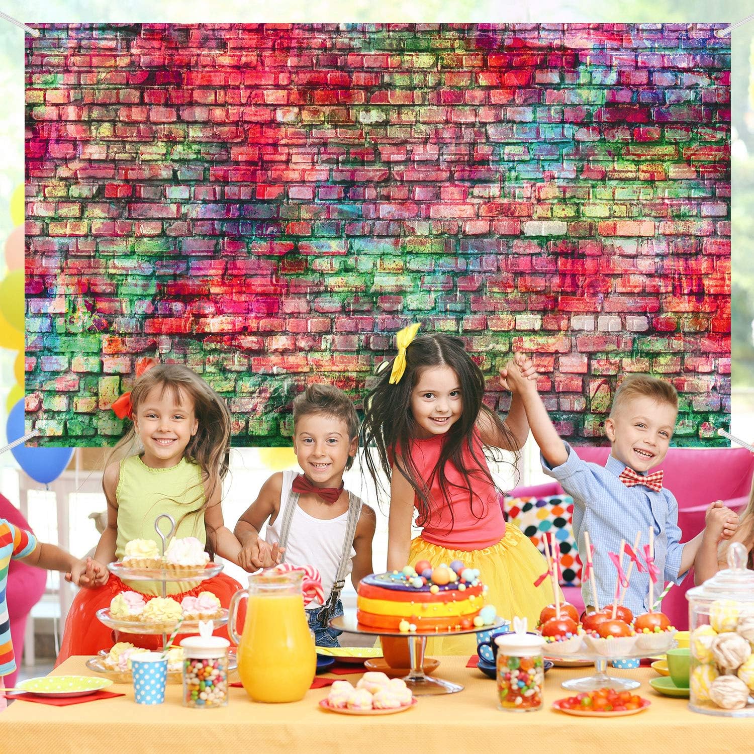 Hip Hop Party Supplies, Large Fabric Colorful Brick Wall Backdrop for ...