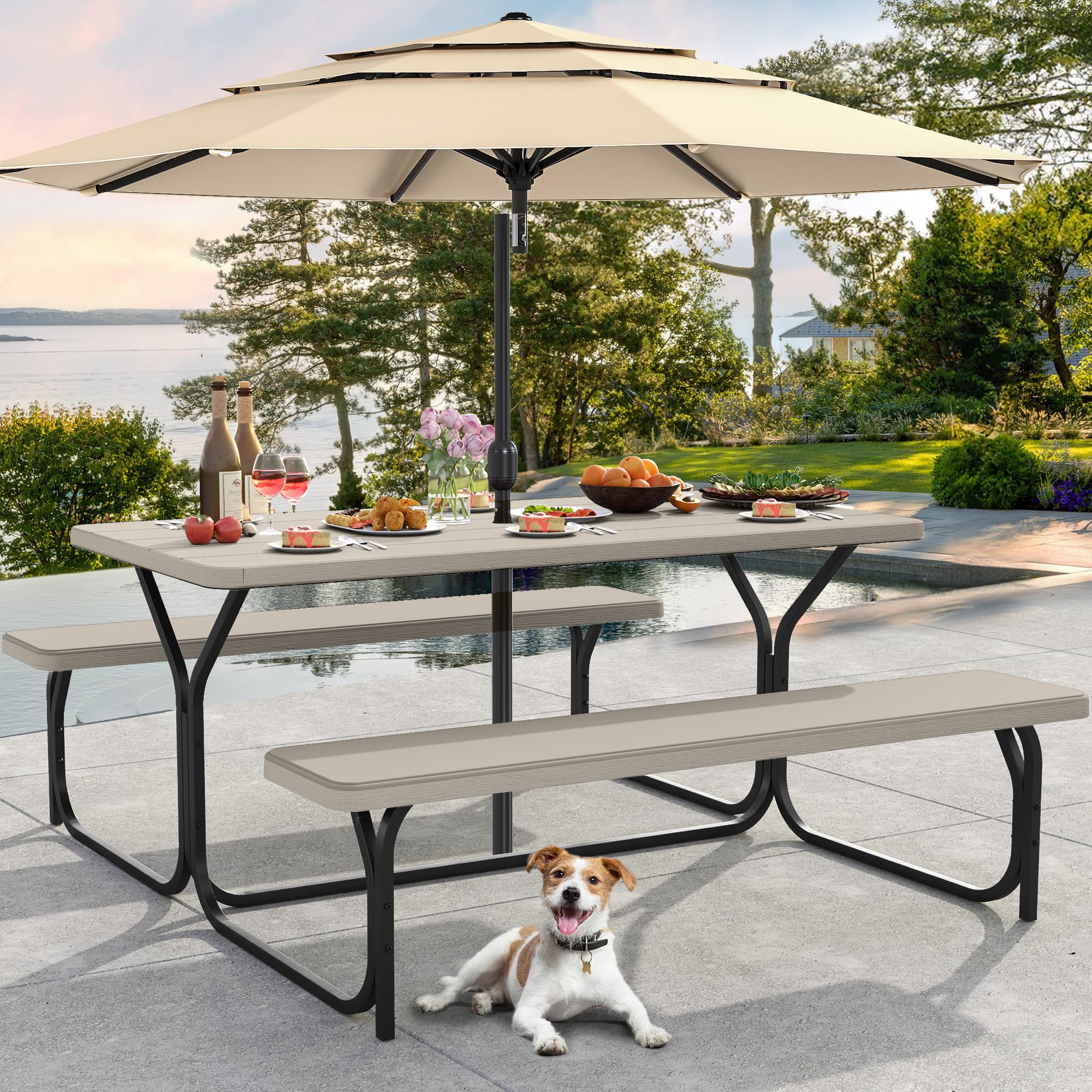 DWVO 6FT Picnic Table, Heavy Duty Outdoor Picnic Table and Bench w ...