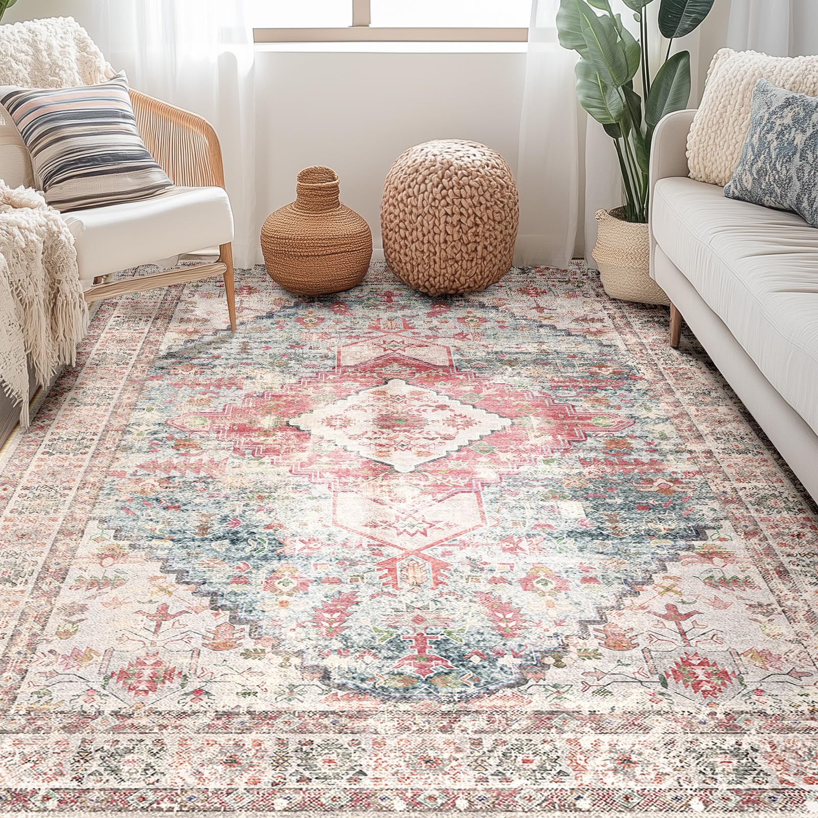 BESTSWEETIE 5x7 Area Rug for Living Room Washable Rugs No Pile Carpet ...