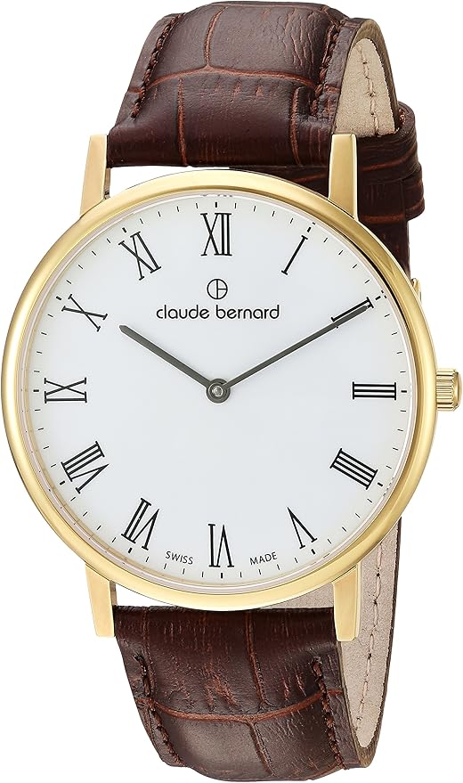 claude bernard Men's Analog Swiss-Quartz Watch with Leather Strap 20214 ...