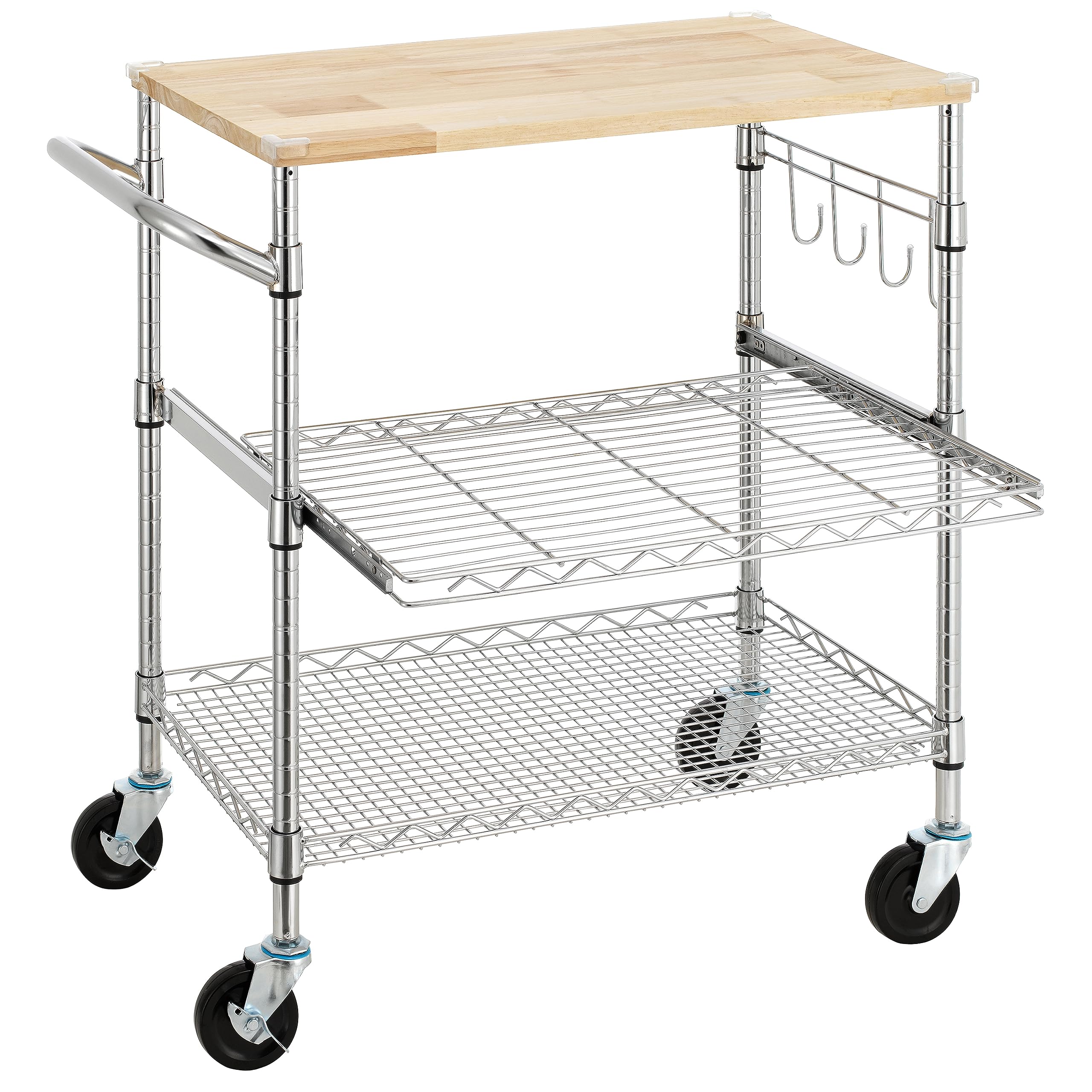 Finnhomy 3-Tier Rolling Kitchen Cart with 18" D x 30" W Oak Wood ...