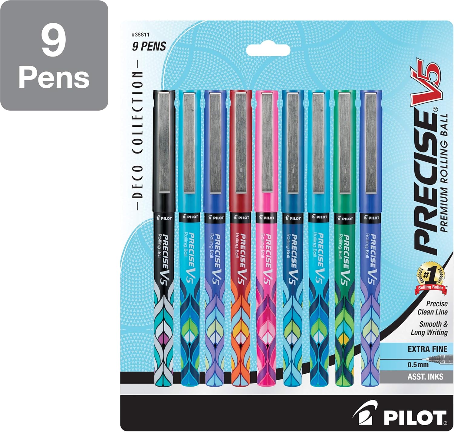Pilot Precise V5 Deco Collection Rolling Ball Pens, Extra Fine Point, 9 ...