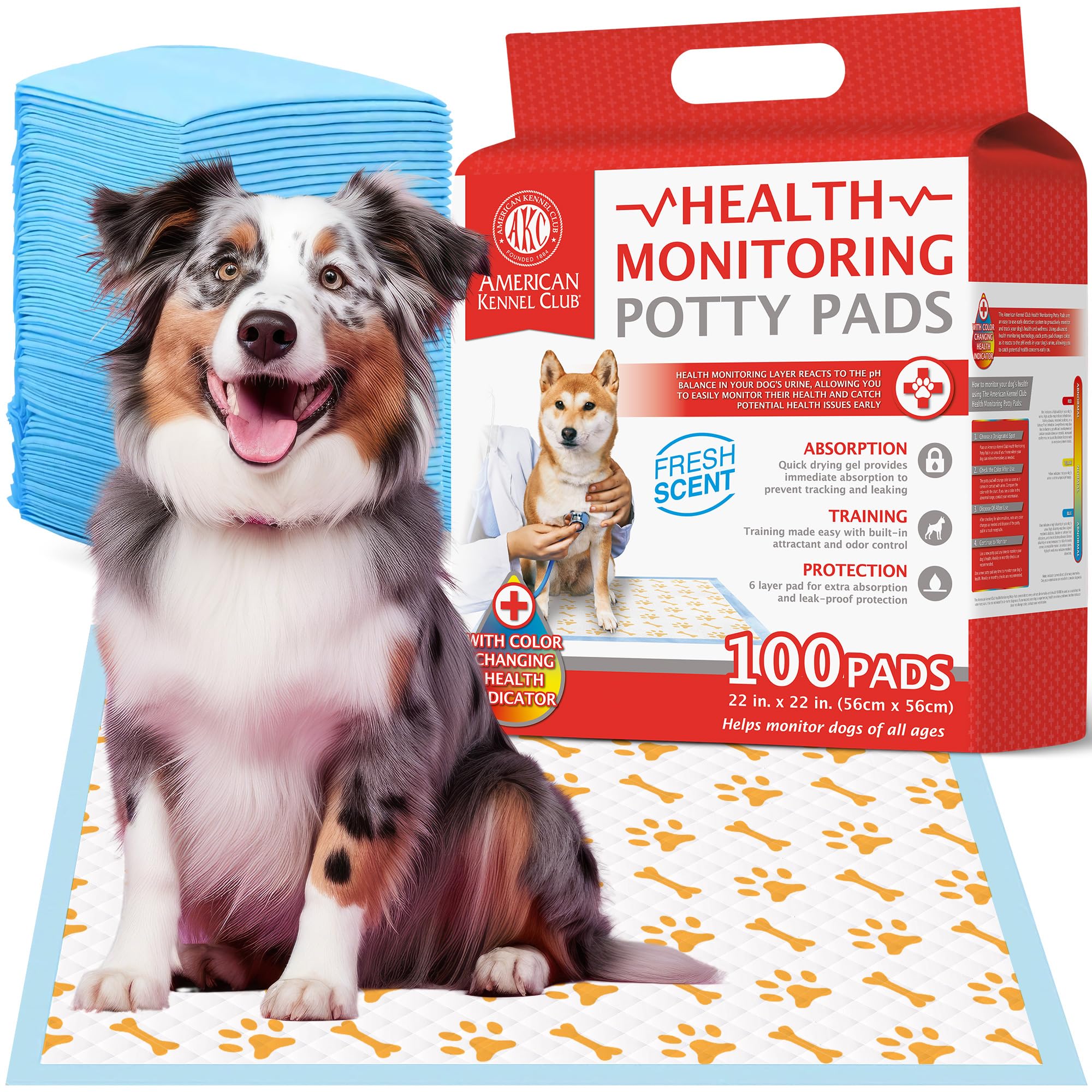 AKC Advanced Puppy Pads with Color-Changing Health+ Indicator and Ultra ...