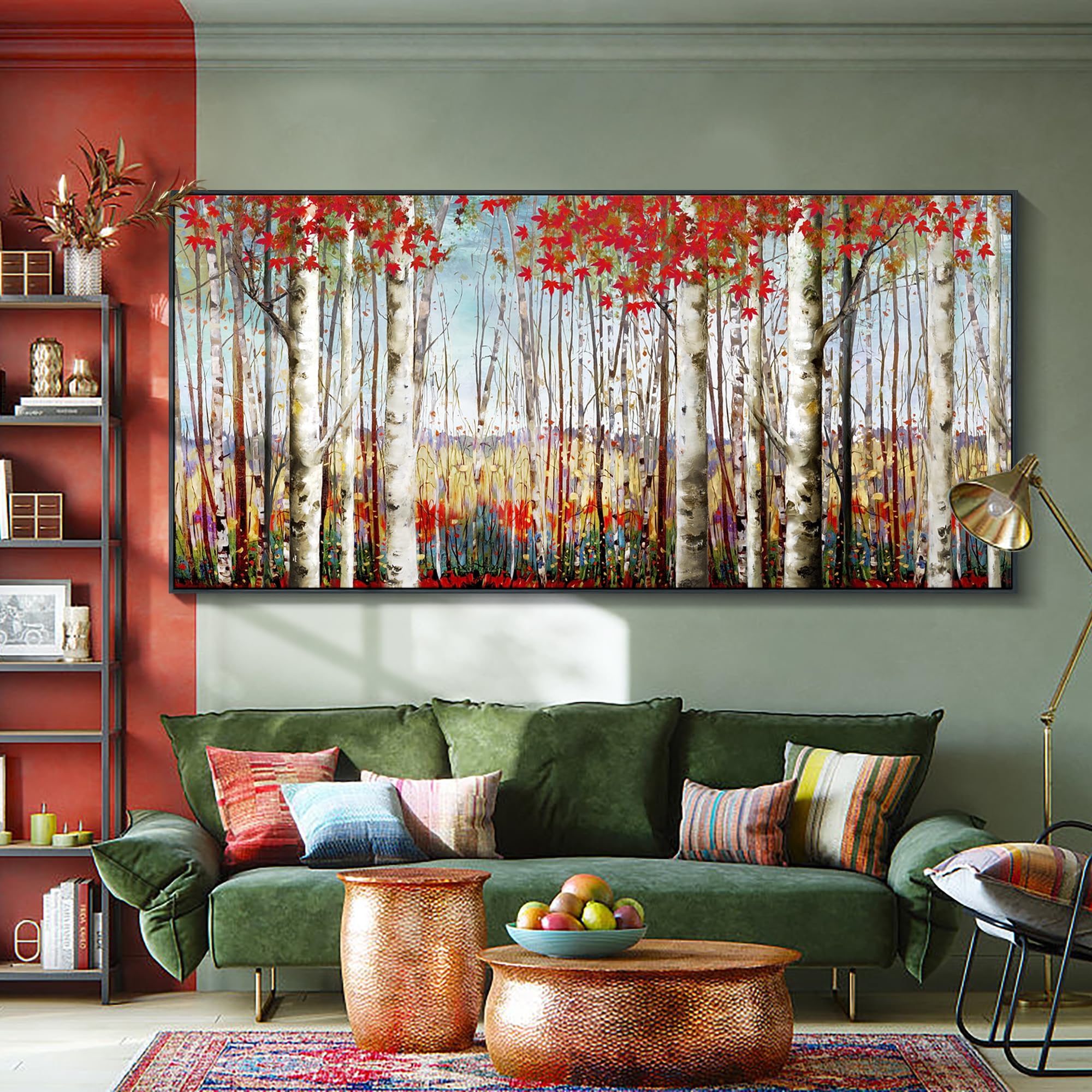 Mofutinpo Large Framed Wall Decor canvas Red Leaves White Birch Tree ...
