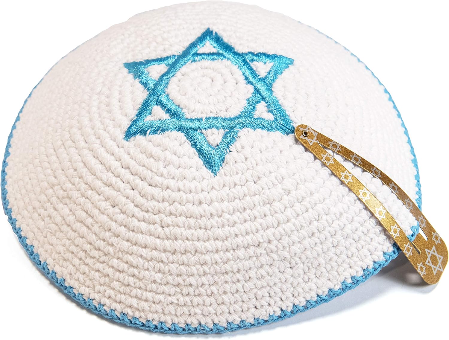 JL Kipphas Knitted 18 cm White Magen David Kippah Jewish Kipa Israel ...