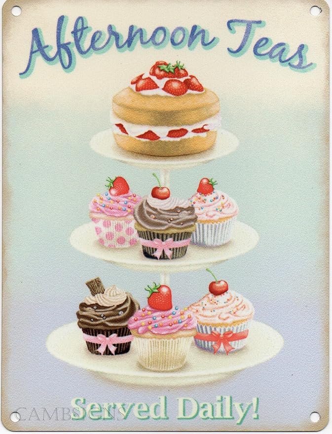 AFTERNOON TEAS SERVED DAILY FUNNY METAL ADVERTISING WALL SIGN: Amazon ...