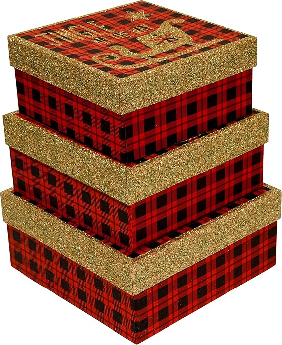 Amazon.com: Christmas Nested Gift Boxes Red and Black Checkered Square ...