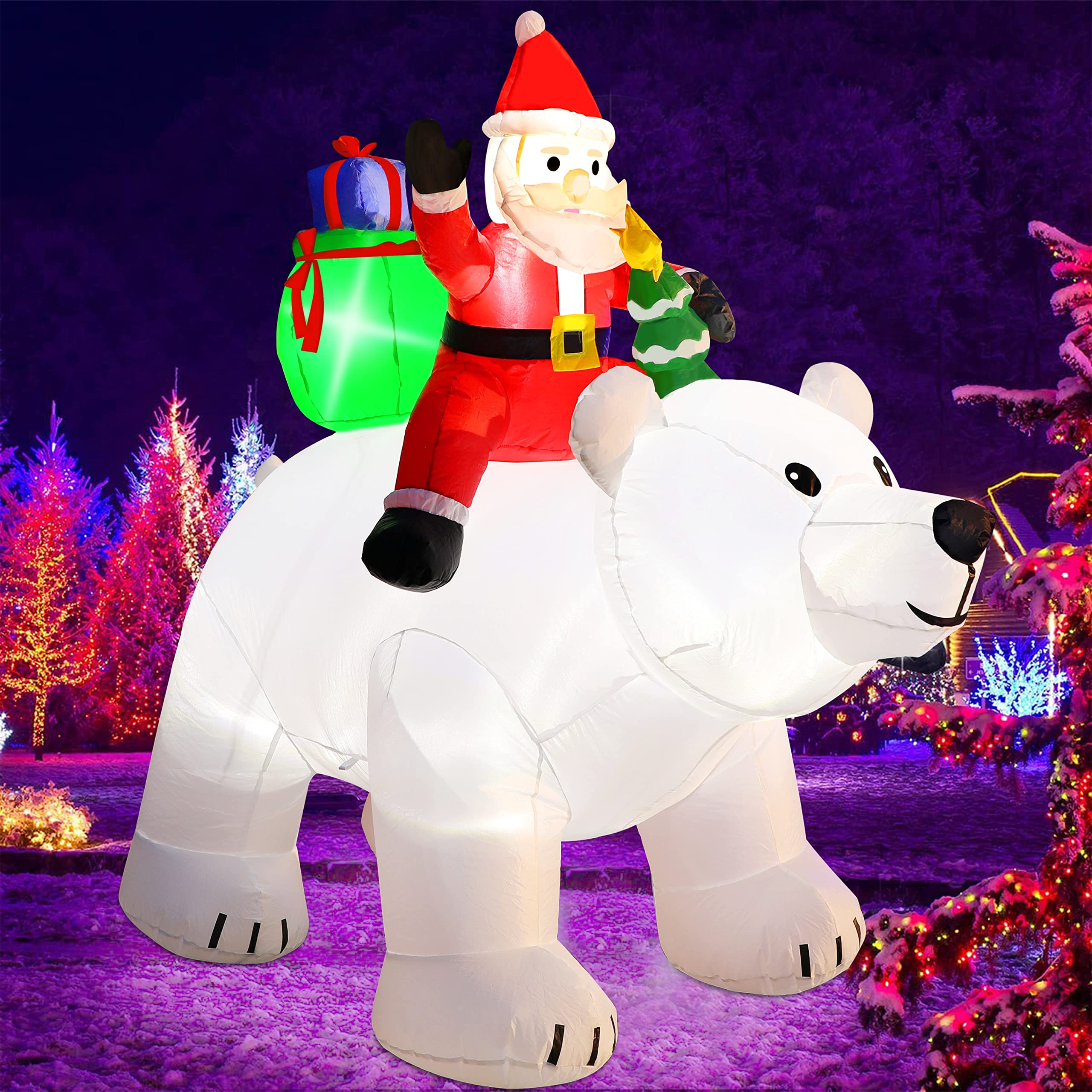 SAND MINE 6 Foot Tall Christmas Inflatable Santa Claus on Polar Bear ...